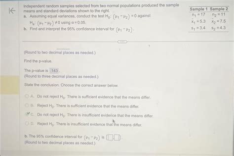solved independent random samples selected from two normal