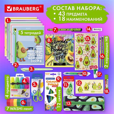 Набор канцелярский Brauberg Avocado 43 предм. купить по цене 2210 ₽ в ...