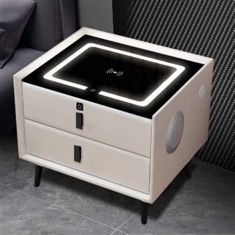 Digital Bedside Table Wirless Charging Bluetooth Speaker Led Light Fingerprint Lock From