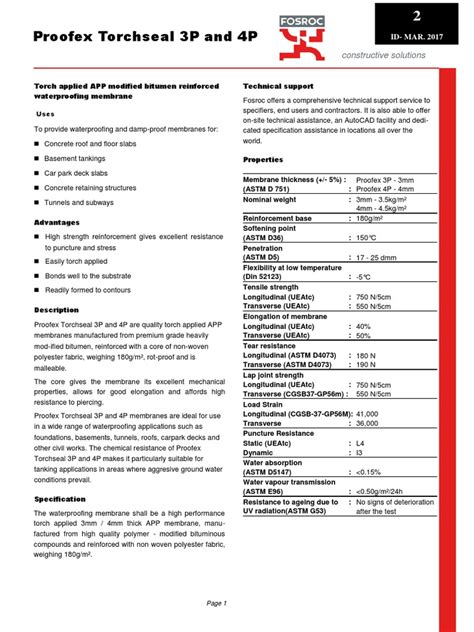 Proofex Torchseal 3p And 4p Pdf Concrete Building Engineering