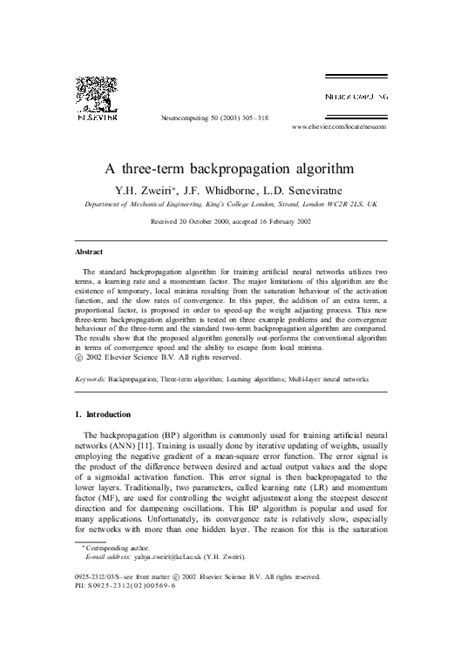 Pdf A Three Term Backpropagation Algorithm