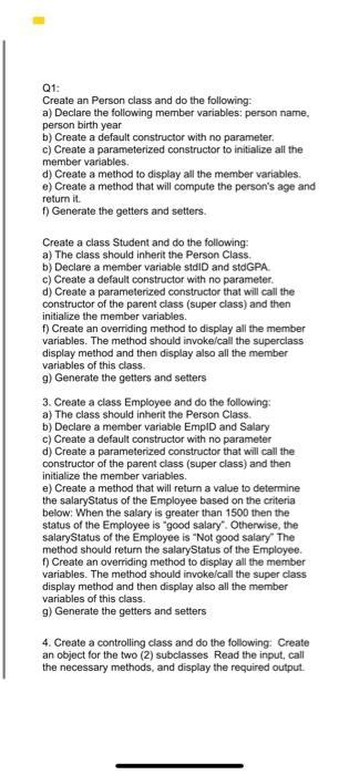 Solved 1 Create An Employee Class And Do The Following A