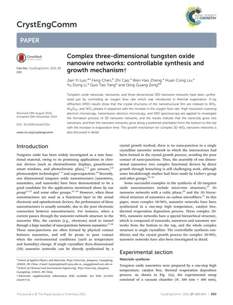 Pdf Complex Three Dimensional Tungsten Oxide Nanowire Networks