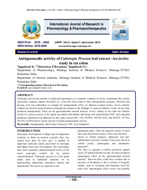 Pdf Antispasmodic Activity Of Calotropis Procera Leaf Extract An