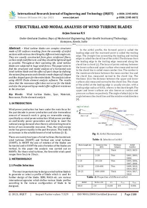 Pdf Structural And Modal Analysis Of Wind Turbine Blades