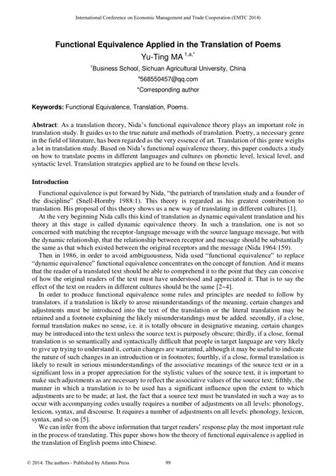 Pdf Functional Equivalence Applied In The Translation Of Poems