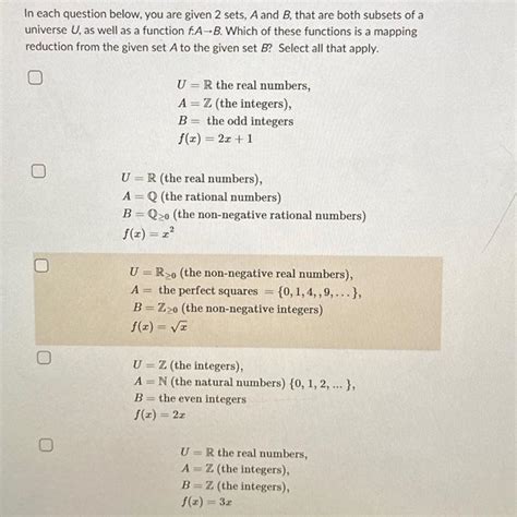 solved in each question below you are given 2 sets a and