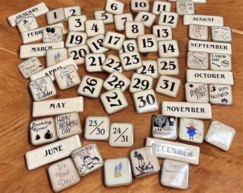 Vintage Ceramic Perpetual Calendar Tiles Holiday And Month Inserts