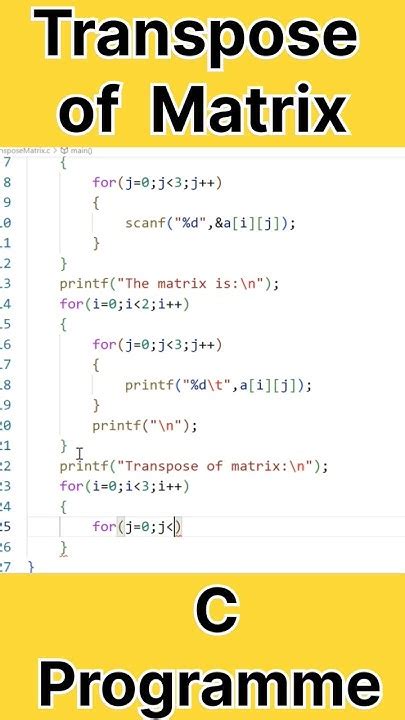 Transpose Of A Matrix In C Coding Programming Forloop Matrix 2darray Youtube