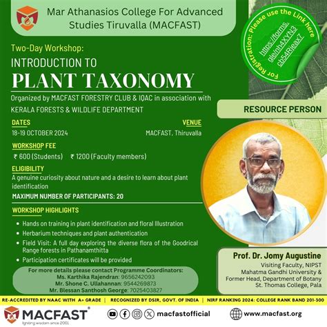 two day workshop on introduction to plant taxonomy macfast