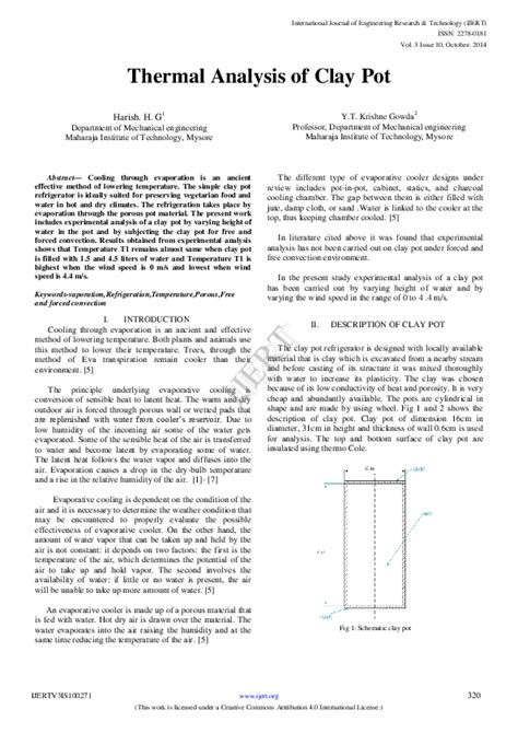 Pdf Ijert Thermal Analysis Of Clay Pot