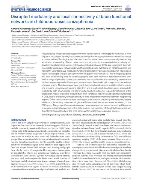Pdf Disrupted Modularity And Local Connectivity Of Brain Functional