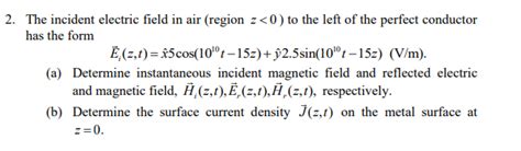 Solved The Incident Electric Field In Air Region Z