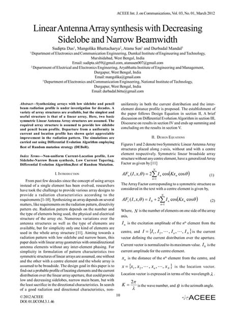 Linear Antenna Array Synthesis With Decreasing Sidelobe And Narrow