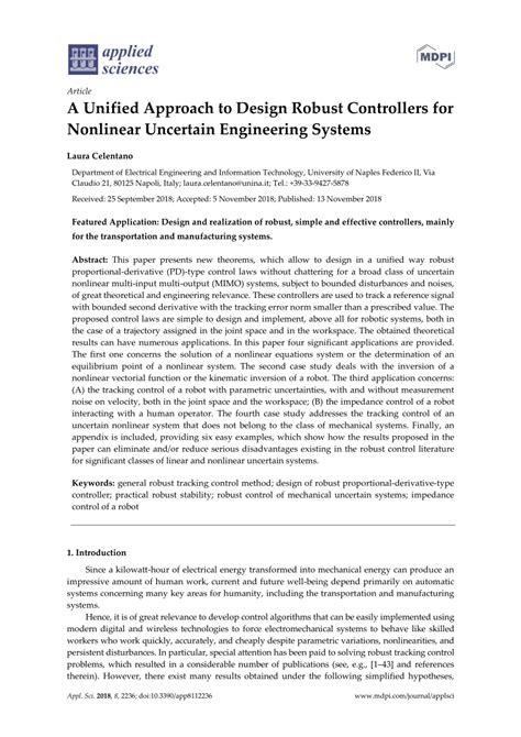 Pdf A Unified Approach To Design Robust Controllers For Nonlinear