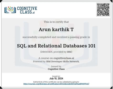 arun karthik t on linkedin learning cognitiveclass sql