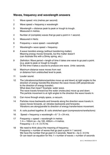 Wave Speed Frequency And Wavelength Worksheet Edexcel Gcse Physics 9 1 Teaching Resources
