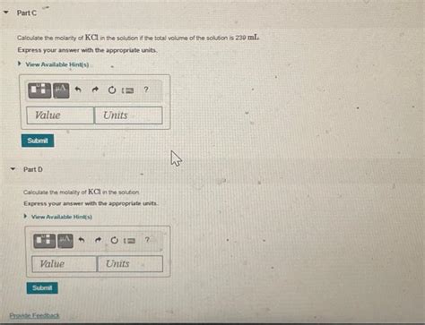 Solved Calculate the molarity of KCl in the solution if the | Chegg.com