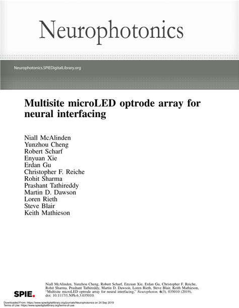PDF Multisite MicroLED Optrode Array For Neural Interfacing