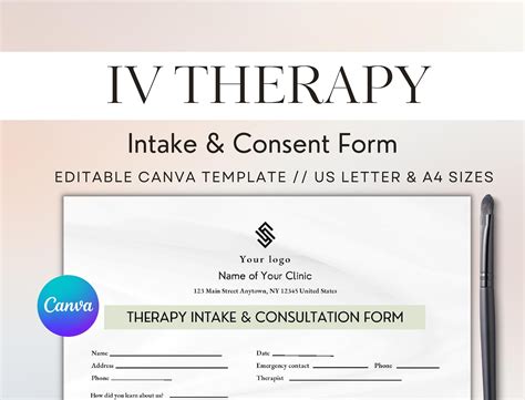 Iv Hydration Consent Form Iv Therapy Intake Form Client Consultation Forms Iv Therapy