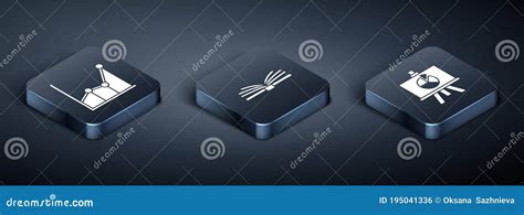 Set Isometric Graph Schedule Chart Diagram Chalkboard With Diagram And Open Book Icon