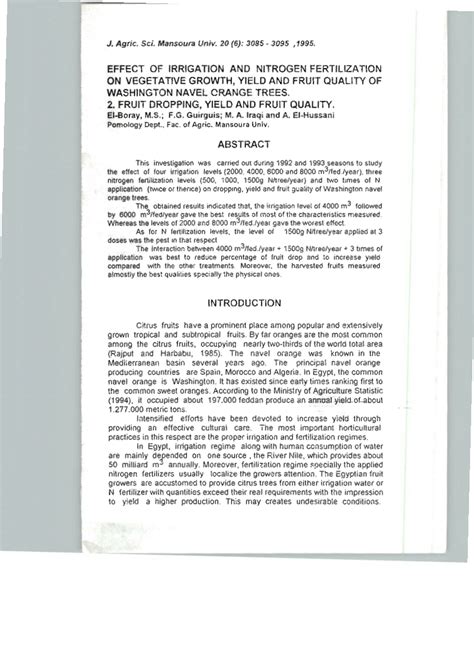 Pdf Effect Of Irrigation And Nitrogen Fertilization On Vegetative Growth Yield And Fruit