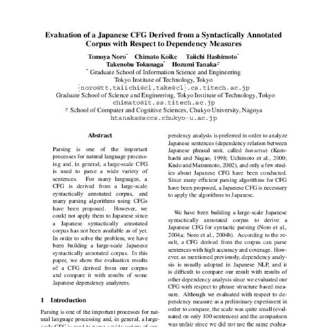 Evaluation Of A Japanese Cfg Derived From A Syntactically Annotated