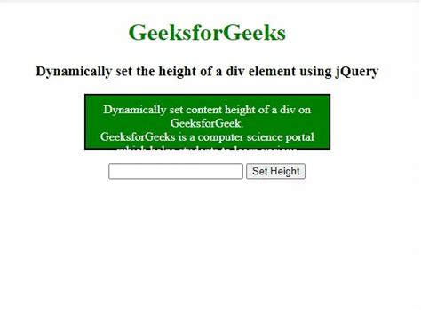 How To Dynamically Set The Height And Width Of A Div Element Using Jquery Geeksforgeeks