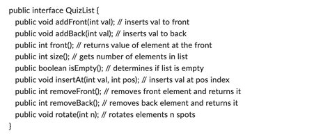 solved public interface quizlist { public void addfront int