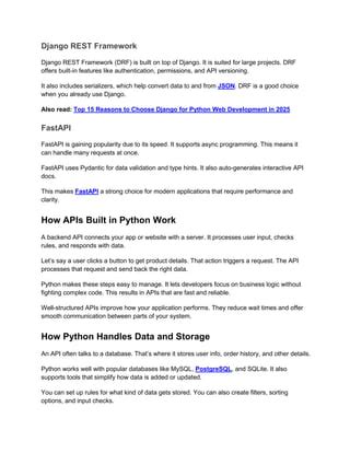 A Comprehensive Guide To Using Python For Backend Api Development Pdf