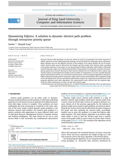 Pdf Dynamizing Dijkstra A Solution To Dynamic Shortest Path Problem