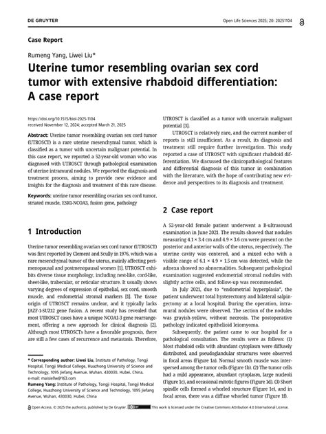 Pdf Uterine Tumor Resembling Ovarian Sex Cord Tumor With Extensive
