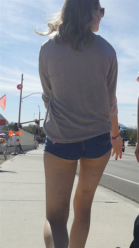 Tight Skinny Girl With Cheeks Hanging Out Of Jean Short Shorts Oc