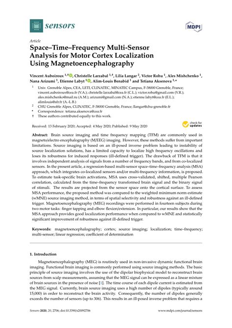 Pdf Space Time Frequency Multi Sensor Analysis For Motor Cortex Localization Using