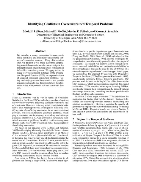 Pdf Identifying Conflicts In Overconstrained Temporal Problems