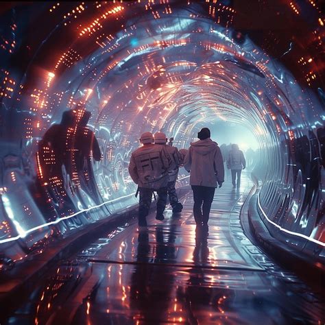 players entering through futuristic tunnel with light effects dynamic