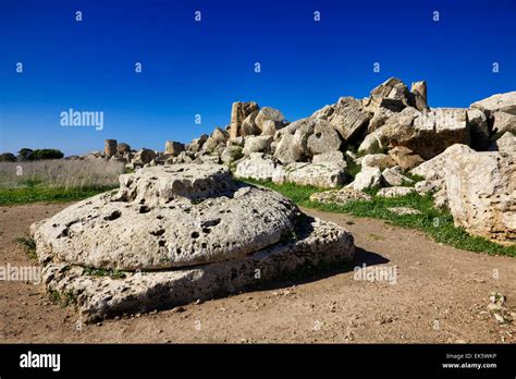 italy sicily selinunte greek hera temple columns 409 b c stock