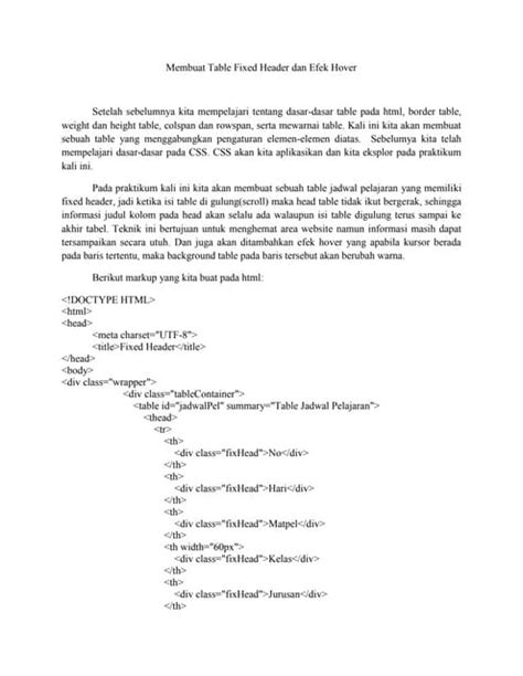 07 Membuat Table Fixed Header Dan Efek Hover Docx