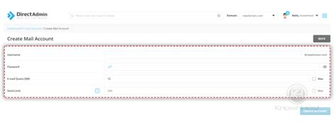 how to create an email account in directadmin knownhost