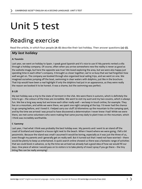 Igcse Esl 6ed Tr Unit5 Test Pdf English As A Second Or Foreign Language