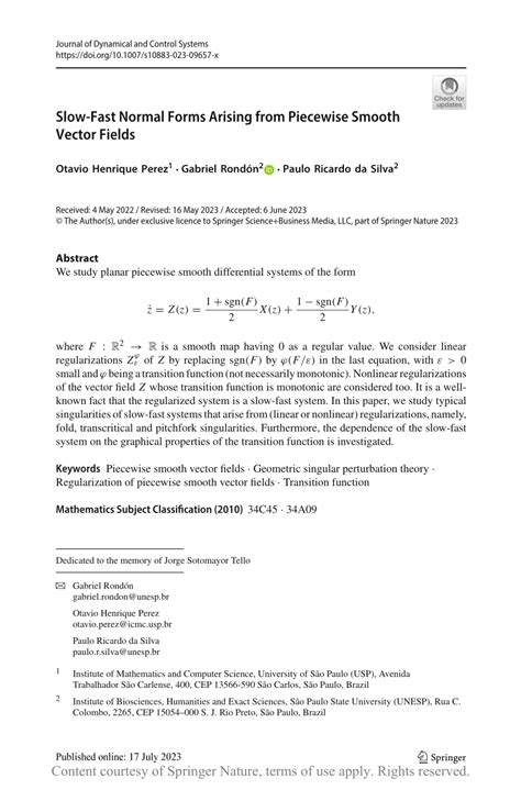 Slow Fast Normal Forms Arising From Piecewise Smooth Vector Fields Request Pdf