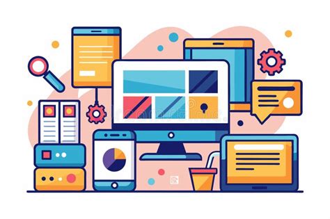 This Illustration Showcases Various Digital Devices And Tools Used In Responsive Web Design And