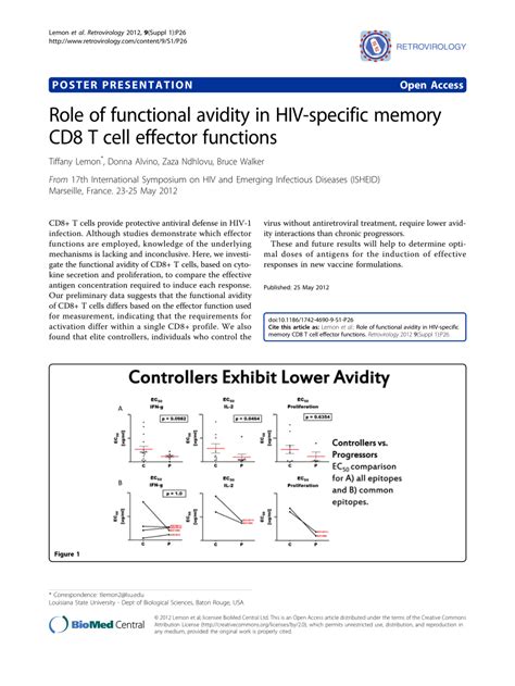 Pdf Role Of Functional Avidity In Hiv Specific Memory Cd8 T Cell Effector Functions
