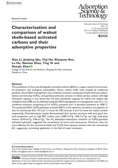 Pdf Characterization And Comparison Of Walnut Shells Based Activated Carbons And Their