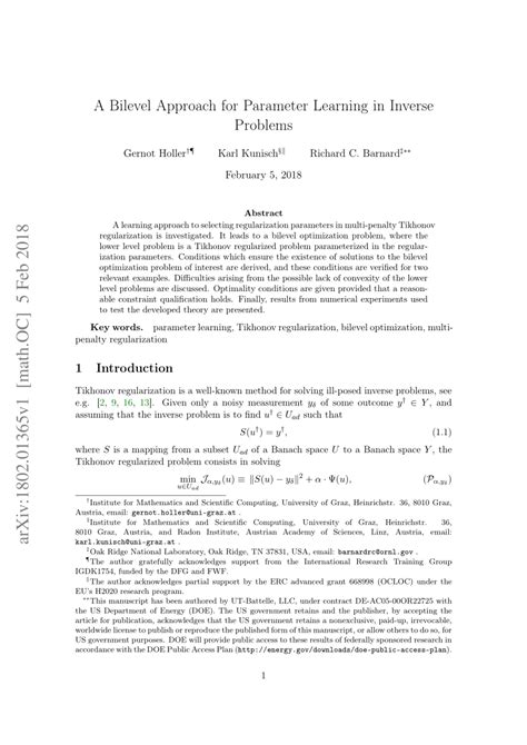 Pdf A Bilevel Approach For Parameter Learning In Inverse Problems