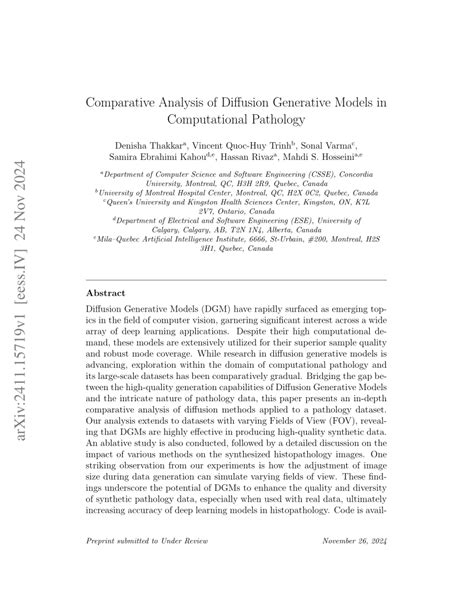Pdf Comparative Analysis Of Diffusion Generative Models In Computational Pathology