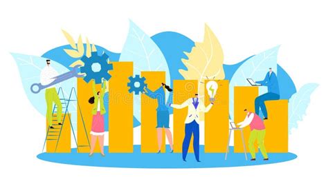 Business Analytics People With Graph Analysis Technology Isolated Vector Illustration