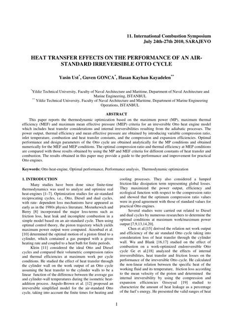 Pdf Heat Transfer Effects On The Performance Of An Air Standard Irreversible Otto Cycle