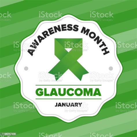 녹내장 인식의 달 1 월에 연간 축 하 시력 문제 눈을 저장합니다 예방 및 보호 녹색 리본입니다 의료 의료 개념 포스터 배너 및 배경 벡터 일러스트레이션 1월에 대한 스톡