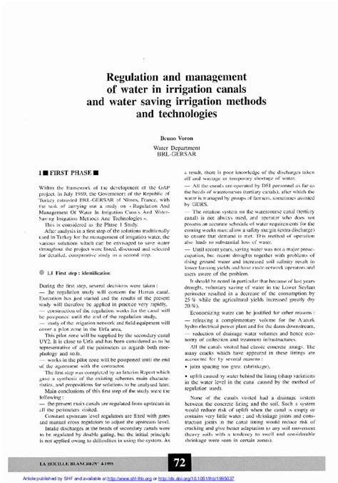 Pdf Regulation And Management Of Water In Irrigation Canals And Water